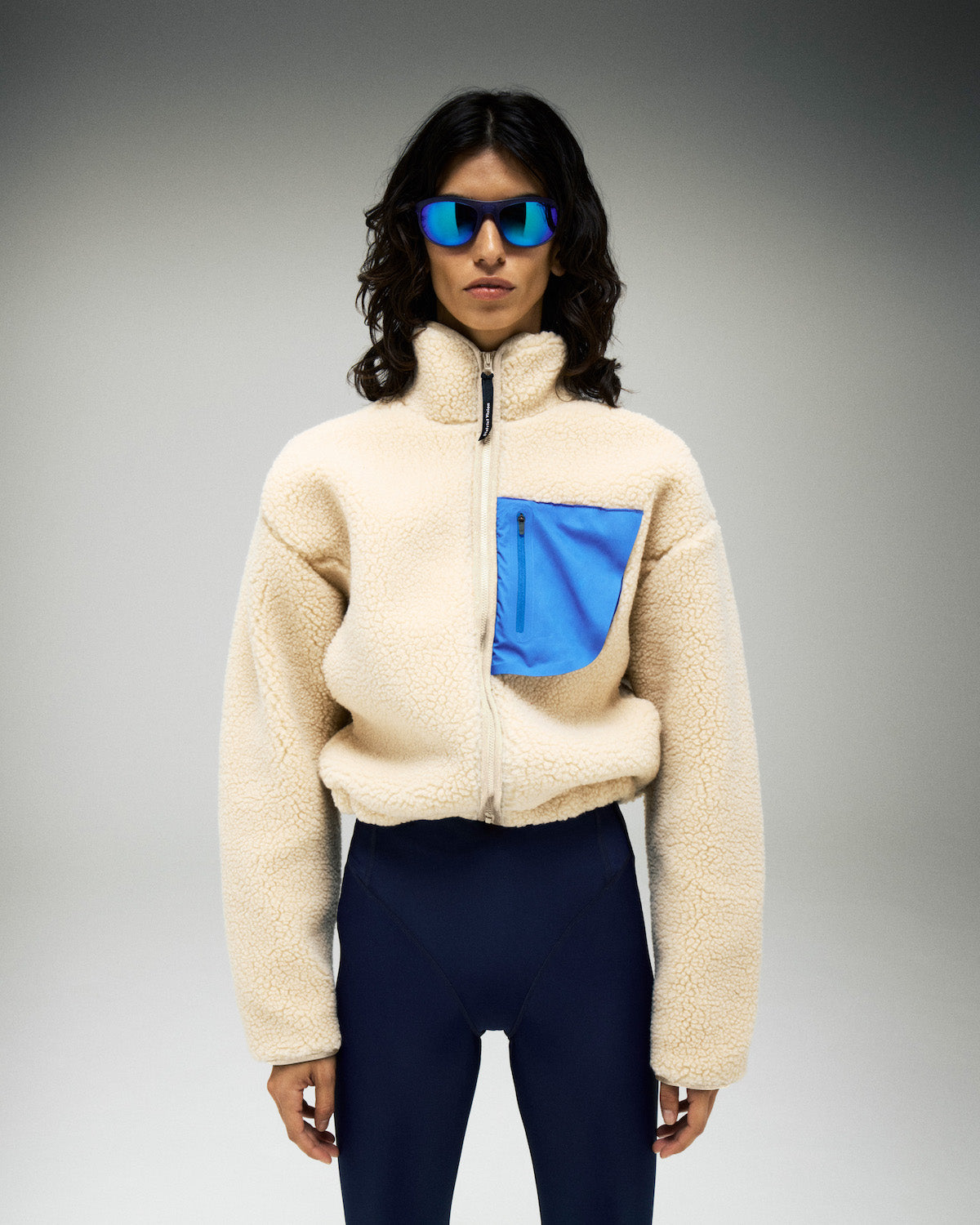 Cropped Wool Pile Fleece Jacket, Quartz-Cobalt Blue – District Vision